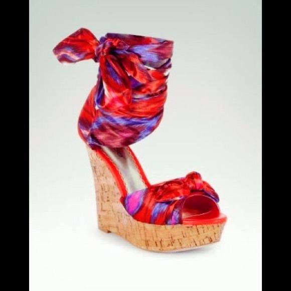 bebe | Shoes | Charissa Print Scarf Wedge Sandal | Poshmark